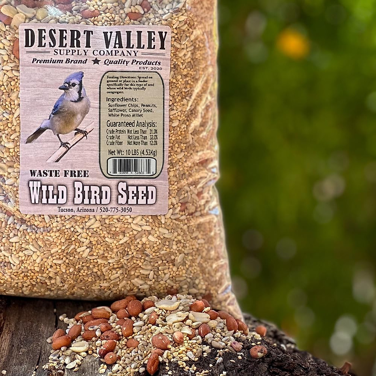 Desert Valley Waste Free Seed, All Natural, Non-GMO Premium Wild Bird and Wildlife Food for Jays, Dove, Cardinals, Squirrels, Chipmunks and More (10 Pounds)