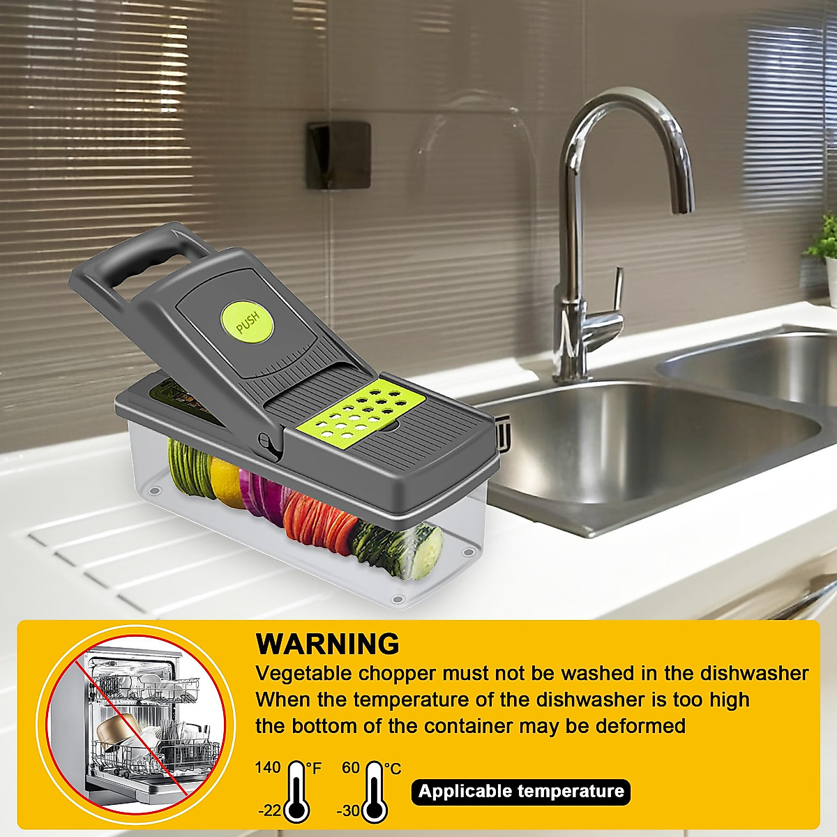 16 in 1 Mandoline Vegetable Food Chopper, Slicers and Vegetable Cutters, Multi Function Kitchen Veg Cutter for Onion Garlic Potato Salad, Veggie Chopper with Container and Draining Basket