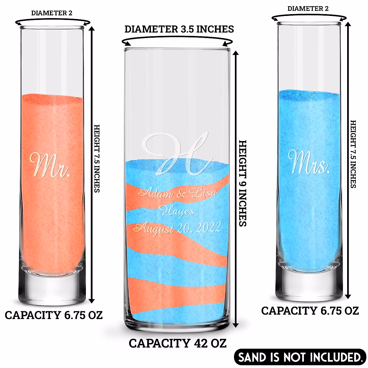 Personalized Monogram Unity Sand Ceremony Set, Wedding Accessories for Reception and Ceremony Unity Set, Sand Ceremony Kit for Wedding, Blended Family Unity Set, Cylinder Set w/Cork