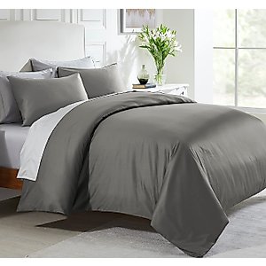 California Design Den Cotton Duvet Cover King Size, 3 Piece Slate Grey Bedding Set, 100% Pure Cotton Sateen Weave, 400 Thread Count Comforter Cover & Two Pillow Shams with Button Closure, Corner Ties
