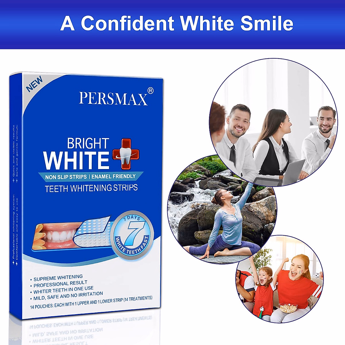 PERSMAX Teeth Whitening Strips for Teeth Sensitive, Non-Slip Enamel-Safe Strips, Professional and Safe Teeth whitening Strips, for Smoking/Coffee/Soda/Wine Stain, 28 Strips 14 Treatments (Mint)