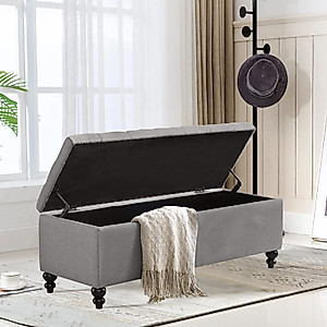 Storage Ottoman 50.2 Inches Upholstered Fabric Bench，Button Tufted for Living Room，Bedroom End of Bed Bench Withstands 303lbs (Grey)