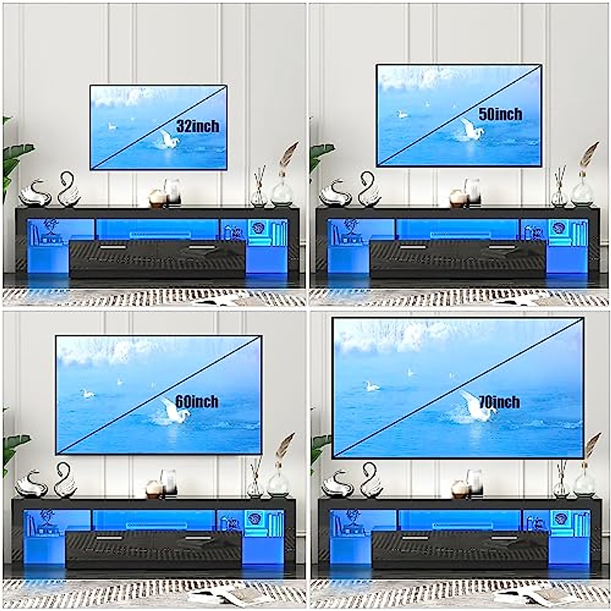 DMIDYLL Black TV Stand with LED Lights for TVs up to 65'', Modern TV Console with Storage Cabinets for Living Room, Bedroom, LED Entertainment Center