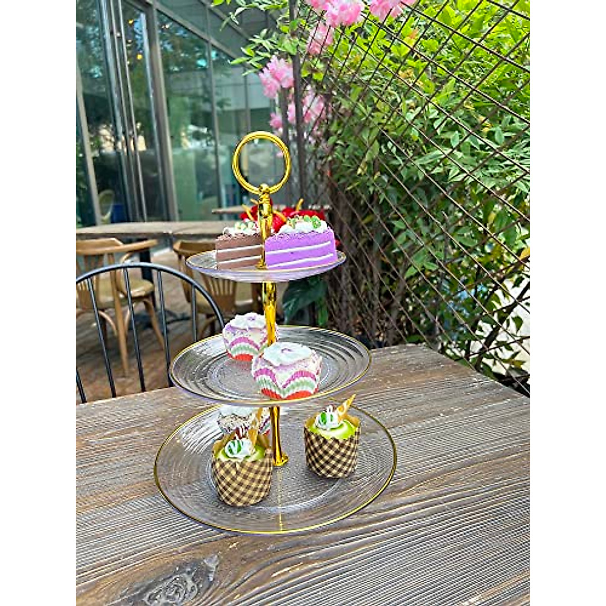 Cupcake Stand, 3-Tier Dessert Plates Mini Cakes Fruit Candy Display Tower Lollipop Stand Cookie Cupcake Tower Dessert Stand Lollipop Stand Cake Stand Tray Rack Candy Buffet Holder (Clear - 2 Pack)