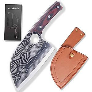 tatakook Butcher Knife for Meat Cutting,Hand Forged Viking Knife with Sheath,Caveman Knives Camping knife for Kitchen,Meat Cleaver Boning Knife