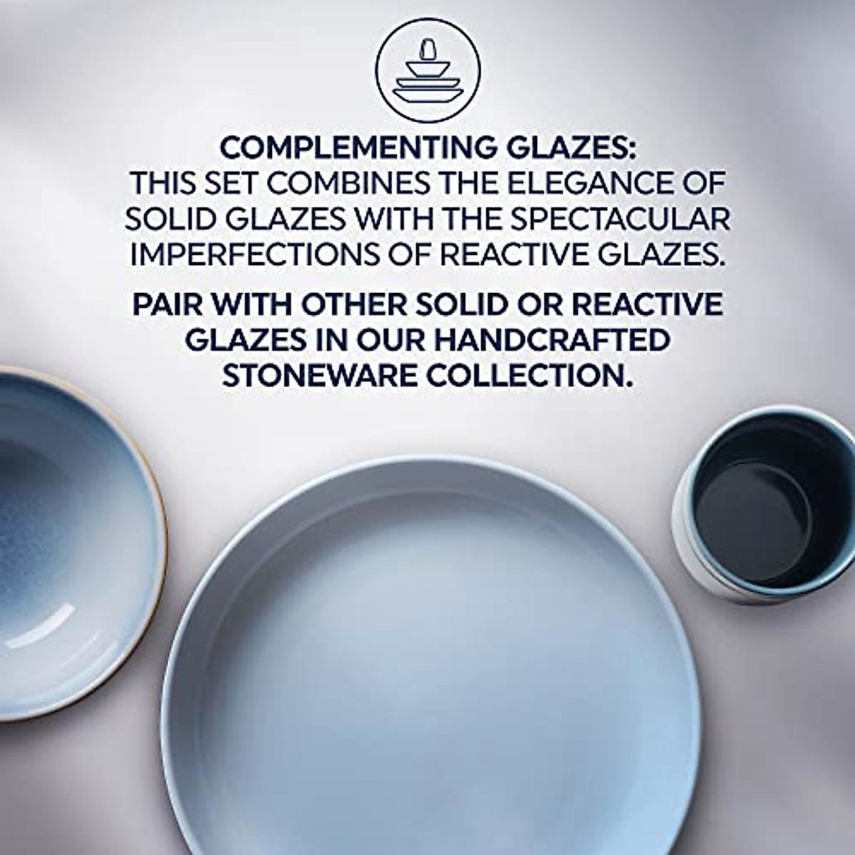 Corelle Stoneware 16-Pc Dinnerware Set, Handcrafted Artisanal Double Bead Plates, Meal Bowls, Bowls and Tumblers, Solid and Reactive Glazes, Dining Plate Set, Nordic Blue