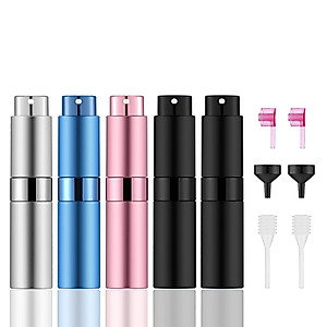 KOIBITO 8ml/5PCS Portable Mini Perfume Atomizer Bottles, Empty Refillable Mini Size Cologne Spray Bottle, Pocket Travel Perfume Sample Bottles