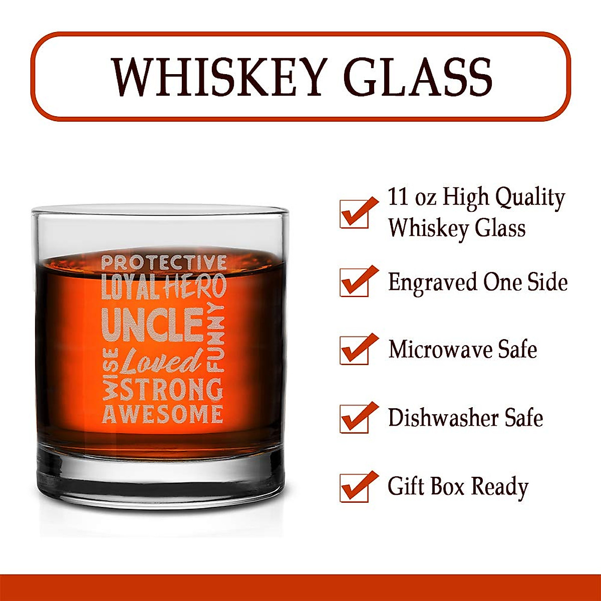Veracco Uncle Wolds Cloud Protective Loyal Hero Wise Loved Strong Gentle Hardworking Whiskey Glass Funny Birthday Gifts Fathers Day Birthday Gifts For New Dad Daddy Stepdad (Clear)