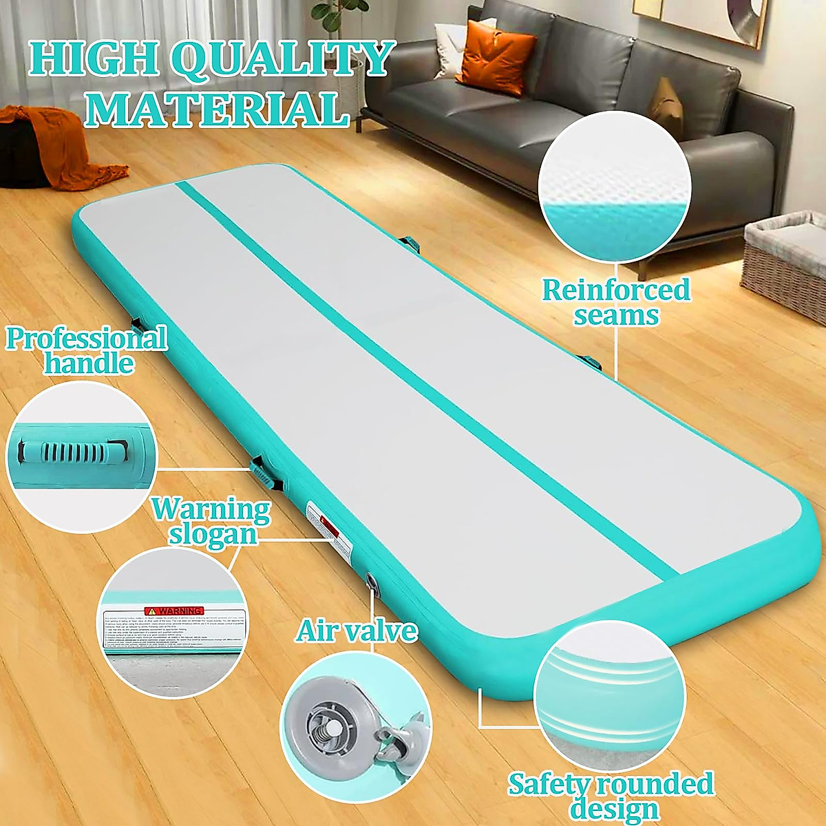 Tumbling Track Mat 10FT 4 Inch Thickness Inflatable Gymnastics Mats Air Mat Tumble Track, Air Floor Training Mats with Air Pump for Kids Gym Home Use Cheerleading Yoga