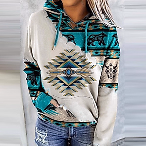 prime amazon big deal days Women's Western Aztec Ethnic Style Hooded Sweatshirts Casual Folk Pullover Long Sleeve Pocket Hoodies coat women Green XL