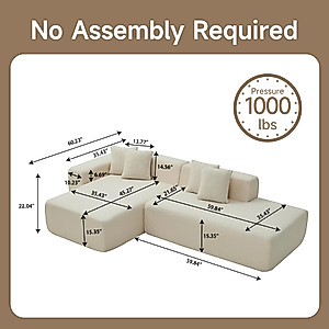 VASOENY 105.5 X 60.2'' L Shaped Sectional Sofa, Sherpa Fabric L Shaped Couch, 3 Seat Corner Sofa Couch, Modern Upholstered Couch with 4 Pillow Left Hand Lounge for Living Room, Office