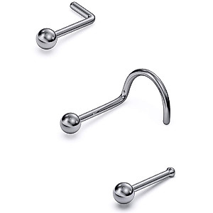 Prjndjw Grade 23 Titanium Nose Rings 20G Nose Studs Straight L shape Twist of Bend Nose Piercing for Women Body Piercing Jewelry