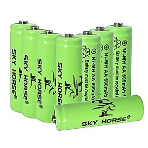 SKY HORSE AA Rechargeable Battery Ni-MH 1.2V 600mAh for Garden Light,Solar Lights,Toys,Remote Control, Mouse(8)…