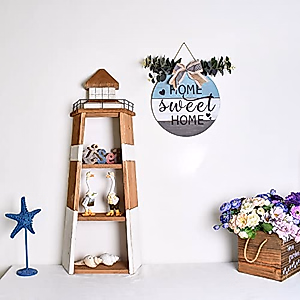 Wooden Lighthouse Shelf Nautical Beach Home Room Decoration, 31.1" H Display Light House Free Standing & Wall Mounted Rustic Lighthouse Shelves for Bathroom Bedroom Living Room Party Decoration