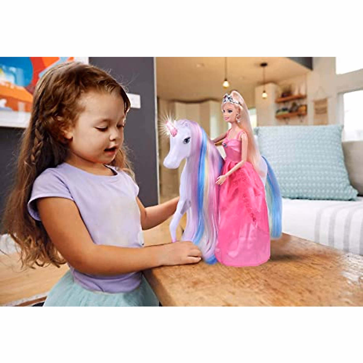 Princess Doll and Magic Light Unicorn Playset, Unicorn Princess Toys Gifts for Girls Kids Aged 3 4 5 6, Present for Christmas, Birthday