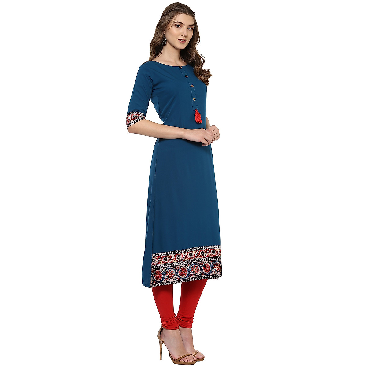 Janasya Indian Women's Tunic Tops Crepe Kurti for Women(JNE2100-KR-144-XXL) Turquoise