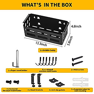 Upgraded Griddle Caddy for 28"/36" Blackstone Griddle/Prep Cart, Extra-Capacity Grill Caddy, Space Saving BBQ Accessories Storage Box with Paper Towel Holder Tool No Drill Outdoor Grill Organizer
