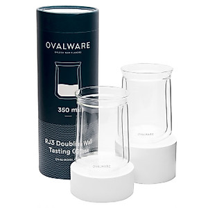 OVALWARE Double Wall Single Lip Insulated Glass Cup, Set of 2 (12oz / 350ml) - Borosilicate Glass For Coffee, Tea, Whiskey, Cocktails & All Beverages - Minimalistic & Durable Double-Wall Drinking Mug