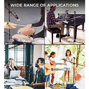 Blucoil Adjustable Microphone Stand with 2.3' - 4.1' Height, Rotating Boom Arm, Tripod Base, Dual Mic Clips - Compatible with AKG, Audio Technica, MXL, Samson, Blue Mic, sE Electronics, and More