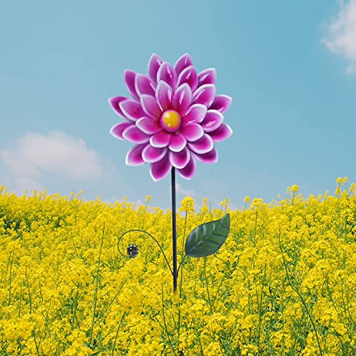 Metal Flower Garden Stake Decor,37" Flower Garden Stake for Outdoor Home Garden Backyard Lawn Pathway Patio Flower Stick Decor,Pink