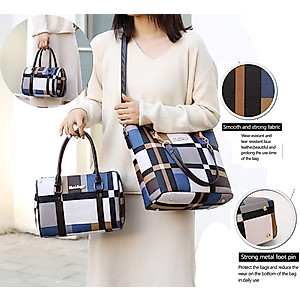 6-Pcs Handbags Set for Women Faux Leather Tote Bag Fashion Top-Handle Handbag Shoulder Bags Crossbody Totes Satchel Purses & Wristlet Wallet Purse Set-Blue