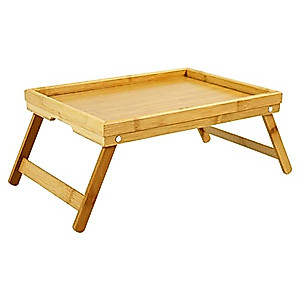 WKWKER Bamboo TV Bed Tray Table with Folding Legs Serving Trays Drawing Table Portable Laptop Desk Snack Table Breakfast Trays (Natural)