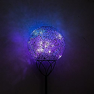 VCUTEKA Solar Lights Outdoor Garden Decor Mosaic Solar Garden Lights Waterproof Glass Ball LED Pathway Stake Light for Landscape Lawn Patio Yard Decoration Purple 6 inch