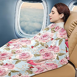 Joko Ivery Roses Birds Flowers Premium Soft Travel Blanket Pillow Airplane Blanket with Hand Luggage Belt & Backpack Clip Travel Pillow and Blanket 2 in 1 for Camping Office Home Train