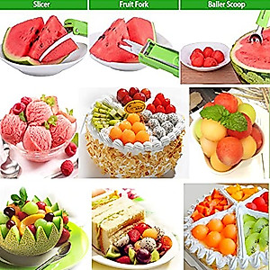 JAYVAR Watermelon Slicer Cutter Knife with Melon Baller Scoop Set，Fruit Scooper Seed Remover Watermelon Knife for Ice Cream Melon，Dig Pulp Separator Fruit Slice