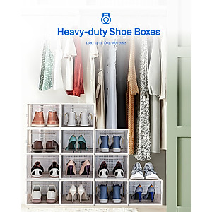 FINESSY Clear Shoe Storage Boxes Stackable - 12 Pack Shoe Box Clear Plastic Stackable for Sneaker Storage, Plastic Shoe Containers Boxes Organizer with Lids, Shoe Bin Display Case Closet Organization