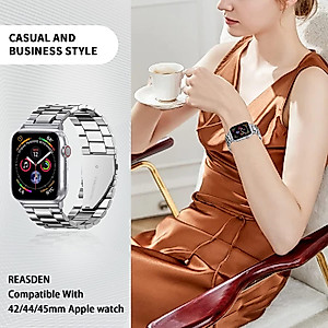 REASDEN Compatible With Apple Watch Band and Case Iwatch Ultra Series 9/8/7/6/5/4/3/2/1/SE, 38/40/41/42/44/45/49mm, Stainless Steel Metal Band TPU Case Men Women
