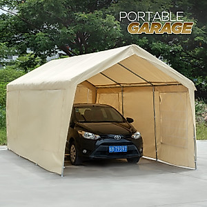 CARMOR Portable Carport Canopy 10x20 | Heavy Duty Portable Garage | Car Tent with Sidewalls and Windows | Car Canopy Tent 10x20 with Rolling Curtain and Doors | Car Port for Boat Storage & Party