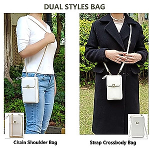 Crossbody Bags for Women White Cell Phone Purse Wallet with Adjusted Strap Ladies Small Women's Handbags PU Leather Shoulder Bag with Alternative Fashion Chain Strap
