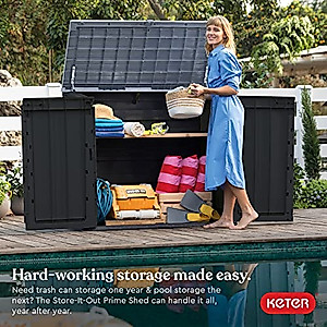 Keter Store-It-Out Prime 4.3 x 2.3 Foot Resin Outdoor Storage Shed, Perfect, Yard Tools, and Pool Toys, Black & Suncast Commercial 19 Cubic Ft. Heavy-Duty Resin Cabinet, Black