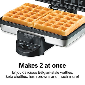 Hamilton Beach Belgian Mini Waffle Maker with Shade Control, Makes 2 at Once, Create Personalized Keto Chaffles and Hash Browns, Non-Stick Plates, Compact Design, Stainless Steel