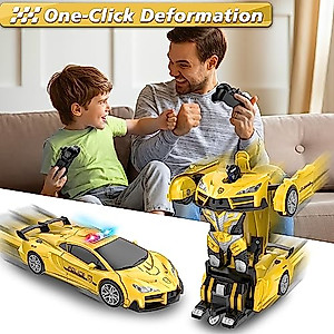LNNKINE Remote Control Car, Transform Robot RC Cars, 2.4Ghz Transforming Police Car Toy with LED Light, One-Button Deformation and 360° Rotating Drifting, Toys for 5+ Year Old Boys/Girls