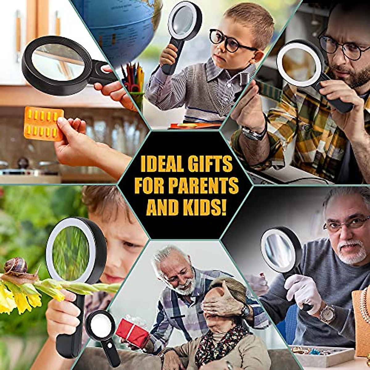 BUSATIA Magnifying Glass 30X, 18LED Handheld Magnifying Glass with Light, 4in Large Glass Magnifier with 3 Modes, Illuminated Magnifying Glass for Reading, Hobbies - with a Lens Cloth(Black)