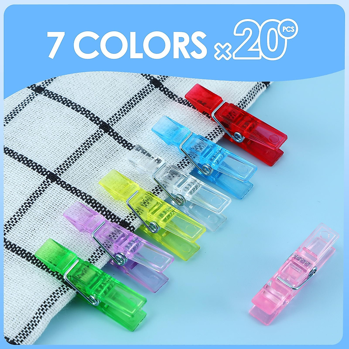 140 Pcs Mini Clothes Pins Colored - Small Clear Clips for Hanging Picture String, 1.37 Inch Plastic Photo Clips Transparent, 7 Colors