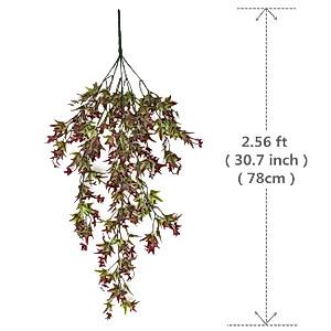 Fake Hanging Plants Artificial Vine, Plastic Ivy Greenery Christmas Garland Faux Vines Grass Flowers Leaves Home Garden Outdoor Indoor Party Wedding DIY Bedroom Wall Decor Decoration - Red 2 Bundles