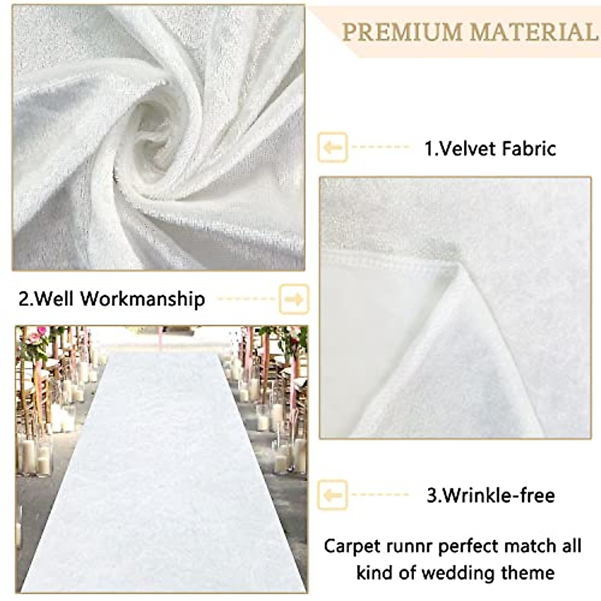 MODFUNS White Wedding Aisle Runner Outdoor Velvet Aisle Runner for Wedding Ceremony 4FTx20FT Carpet Runner with Carpet Tapes Bride Floor Carpet Runner Decorated Aisle Runway for Prom Party Beach