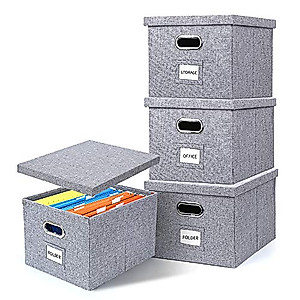 UL Source Upgraded Collapsible Hanging File Storage Boxes with Smooth Sliding Rail Large Capacity Filing Organizer Letter/Legal File Floder Storage, Office Box (Gray-4packs)