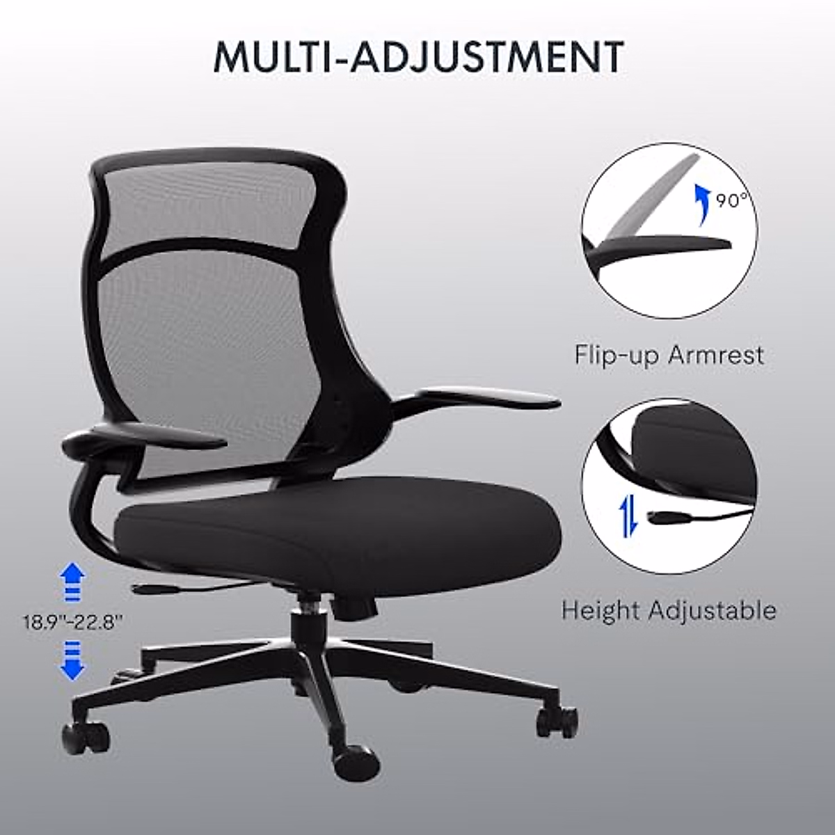 FLEXISPOT OC2 Comfy Office Chair Ergonomic Back Support Home Office Desk Chairs Comfortable Computer Chair with Flip-up Arm Rest Comfy Chair for Living Room/Bedroom/Study(Black)