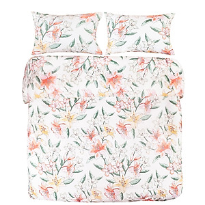 Scientific Sleep Beautiful Lily Flower Bedding Duvet Cover Set with Long Zipper Closure & 8 Corner Tie Brushed 130GSM Microfiber Soft Durable Comforter Quilt Cover Set (Queen, Lily)