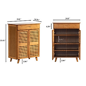 SOBIBO Bamboo Shoe Cabinet, Widen Shoe Storage Cabinet, Shoe Cabinet with1 Drawer and 2 Doors for Entryway, 4 Tier Shoe Storage Cabinet for Closet, Living Room, Bedroom