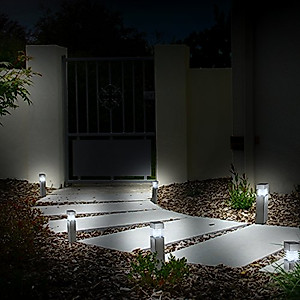 Morvat LED Solar Path Lights, Solar Walkway Lights Pathway Lights Solar Powered Solar Pathway Lights Yard Lights Outdoor Solar Powered Stainless Steel & Durable Plastic Waterproof, White Light, 8 Pack