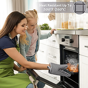 Mini Oven Mitts, Kitchen Mitts Cooking Kitchen Mitts, 500 Degree Heat Resistant Baking Gloves for Cooking Baking BBQ with Hanging Loop 1 Pair-Gray