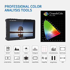 FEELWORLD 5.5 Inch 1600Nit Camera Field Monitor Ultra Bright 4K HDMI Video Monitor Touch Screen DSLR Monitor F970 External Install F5PROX