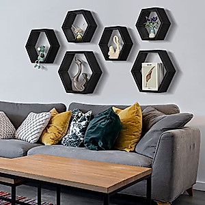 Black Hexagon Shelves Floating Honeycomb Shelves Set of 3 Wall Storage Shelf Bedroom Floating Shleves for Wall Decor Hexagonal Wood Shelves Wall Mount Display Geometric Hanging Rack for Living Room