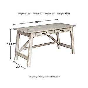 Signature Design by Ashley Carynhurst Farmhouse 60" Home Office Desk with Drawers, Distressed White