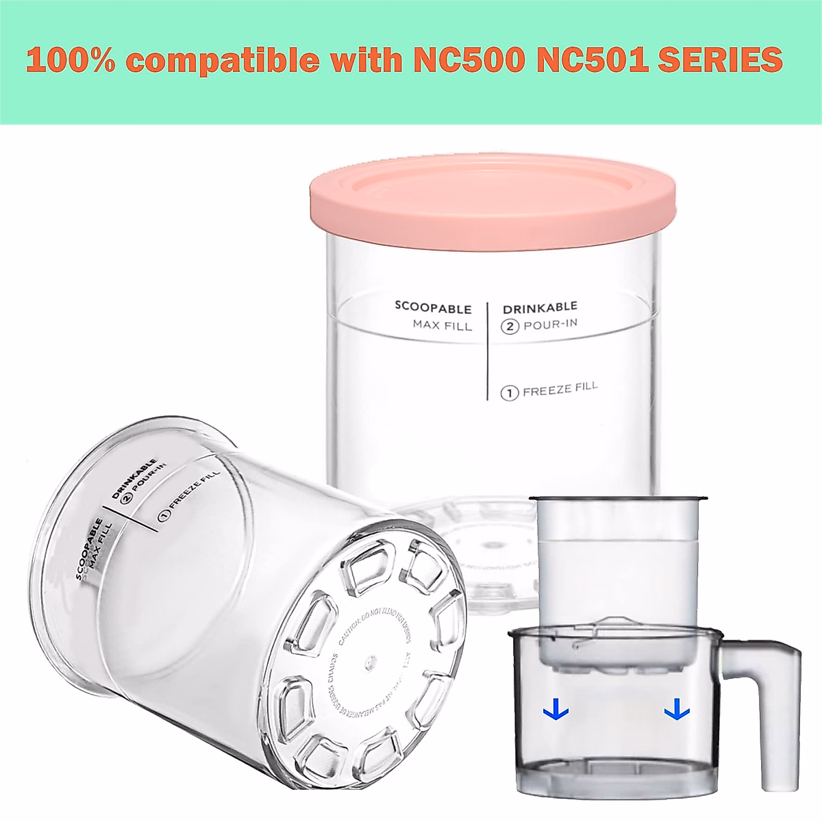 HOPENE Creami Pints and Lids for Ninja NC501 NC500-4 Pack, 24 oz Deluxe Creamy Icecream Containers Cups Jars Tubs Canisters Set Compatible with Ninja Creami NC501 NC500 Series Creamer Ice Cream Maker